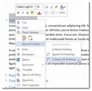 Collapse and Expand Heading in your Word 2013 Document