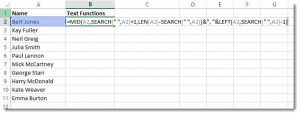 Excel Text Functions LEFT MID LEN SEARCH CONCATENATE