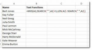Excel Text Functions LEFT MID LEN SEARCH CONCATENATE